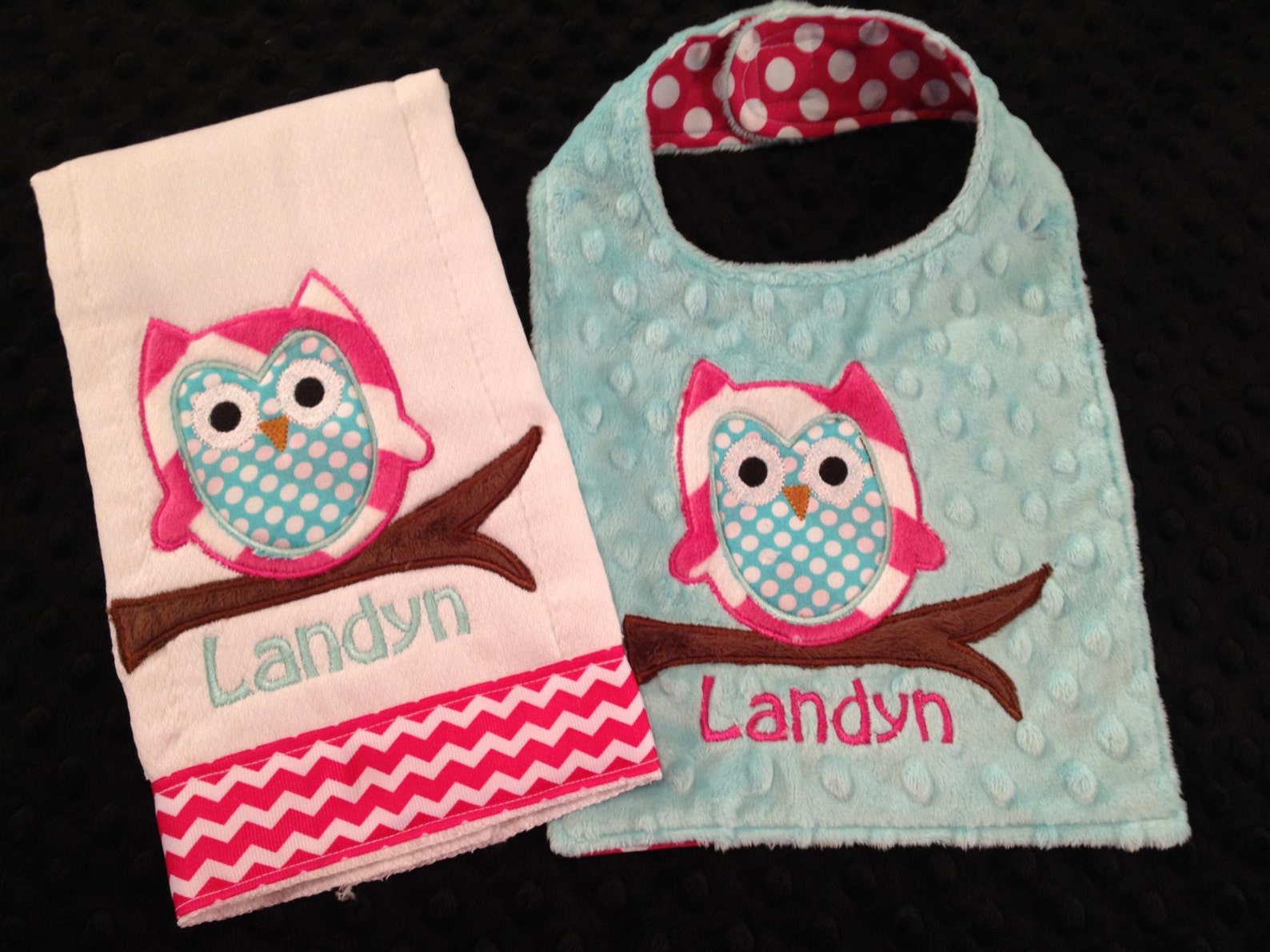 OWL BIB Set/owl Burp and Bib Set/owl Bib/owl Burp /owl/girls - Etsy