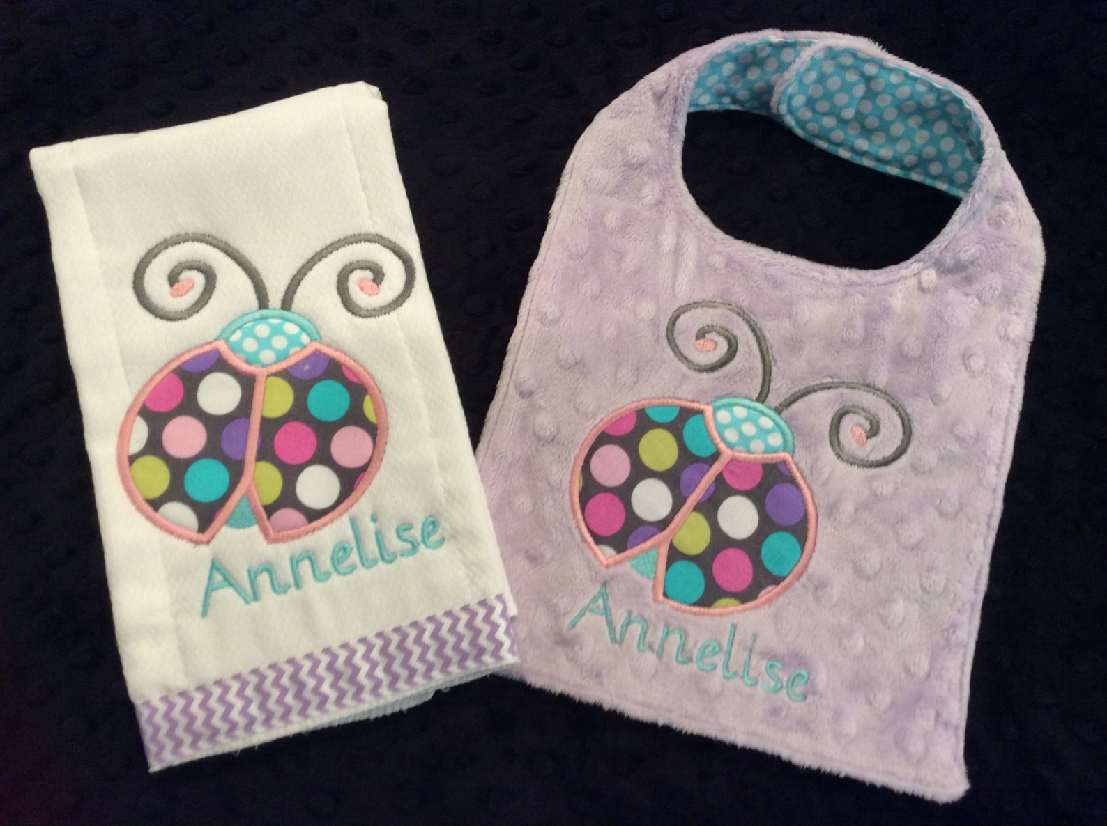 Purple Ladybug Burp and Bib Set/ladybug/ladybug Bib/ladybug - Etsy