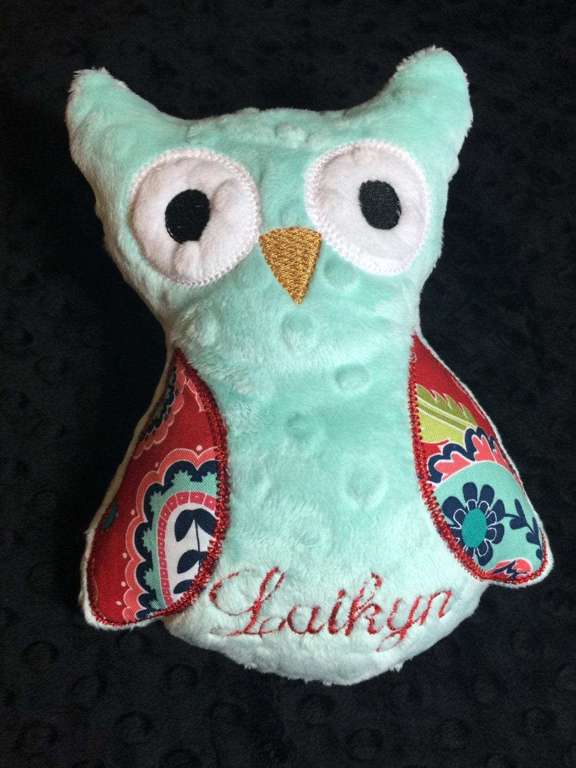 OWL/OWL Toy/aqua and Red Owl/owl/stuffed Owl/stuffed Toy/personalized ...