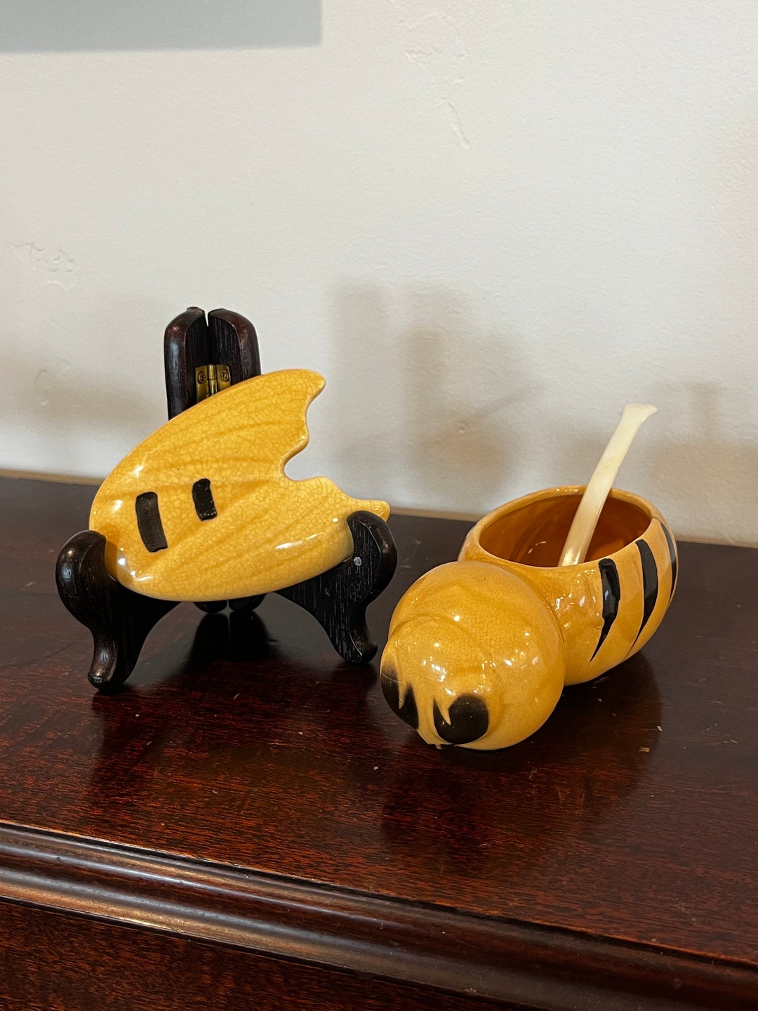 Vintage Bee Shaped Honey Pot With Spoon, Kitschy Kitchen, Adorable for ...