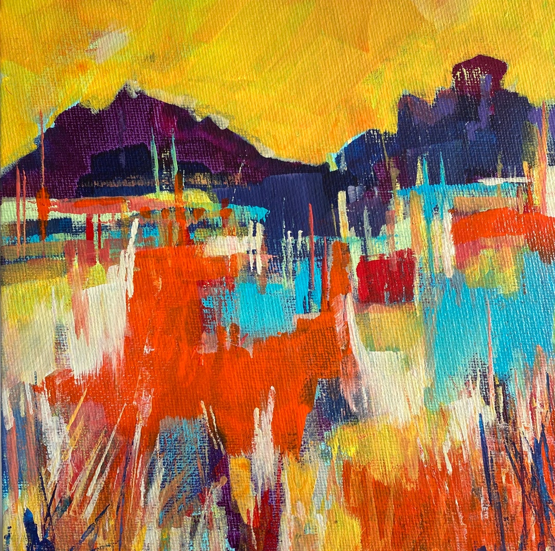 Abstract Landscape Painting, 20x20cm, Small Original Art, Acrylic on ...