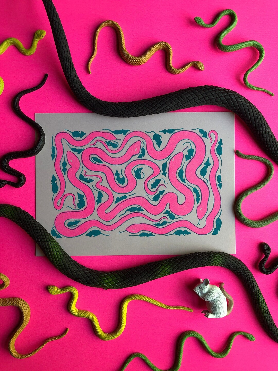 Mice and Snakes, Hiding and Hunting Small Risograph Art Print - Etsy