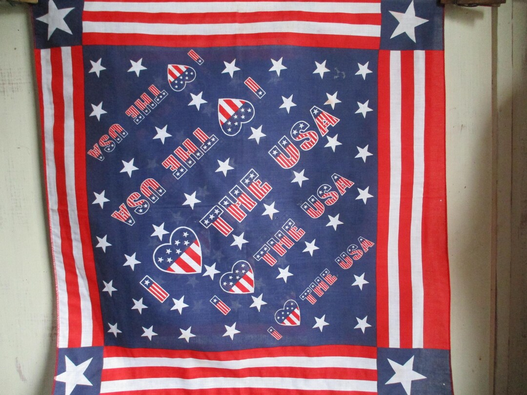 Vintage Bandana US Flag I Love the USA Made in the USA Cotton Poly ...