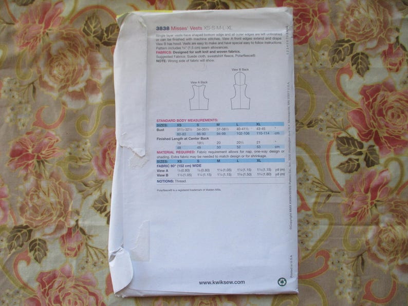 2000s Kwik Sew Sewing Pattern 3838 Misses Vest Sizes XS-XL UNCUT - Etsy