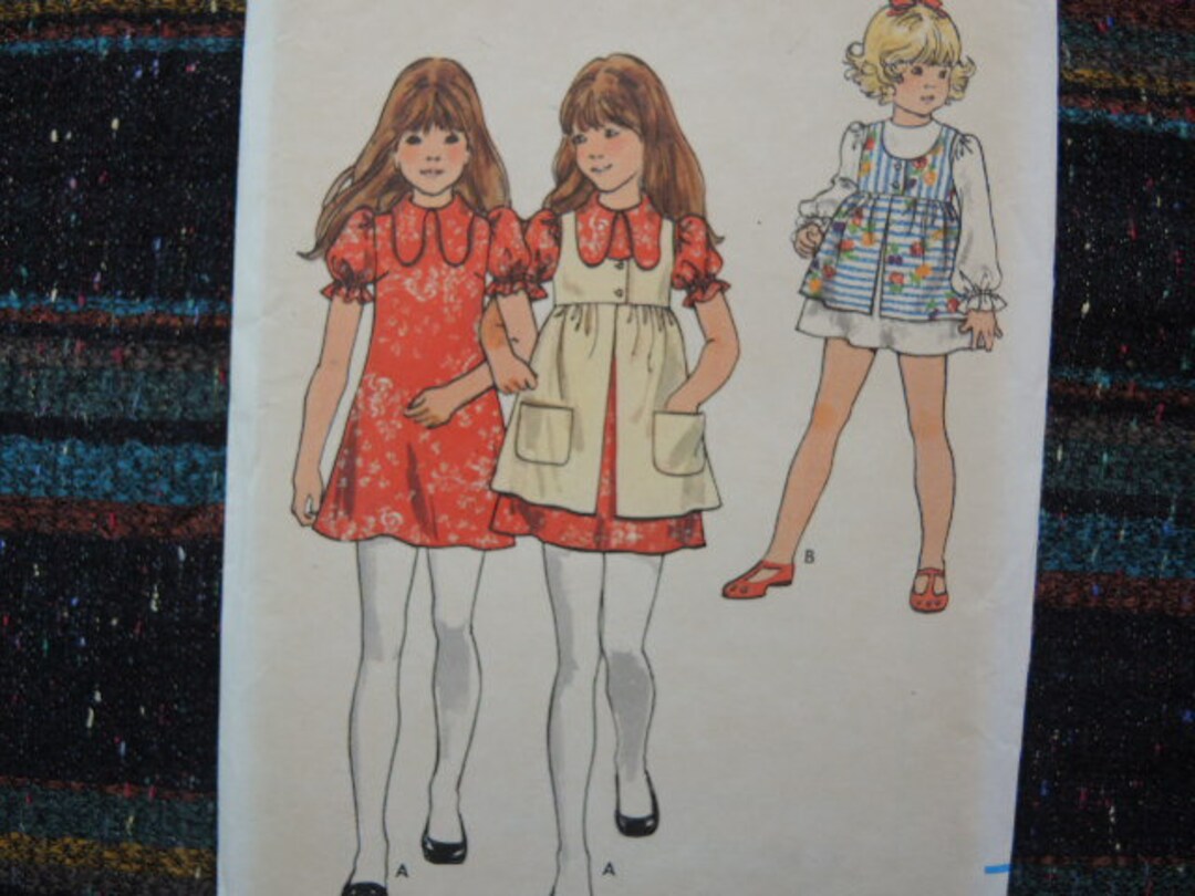 Vintage 1960s Butterick Sewing Pattern 6644 Girls Dress and Pinafore ...