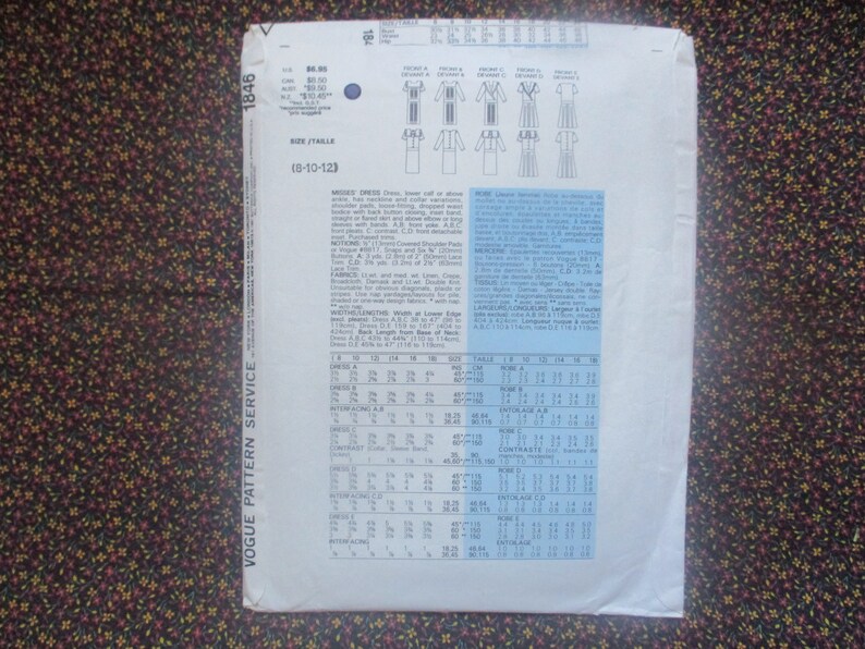 Vintage 1980s Vogue Basic Design Sewing Pattern 1846 Misses - Etsy