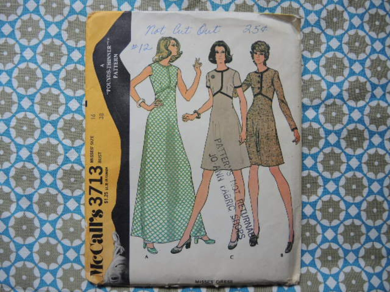 Vintage 1970s Mccalls Sewing Pattern 3713 Misses High Waisted Dress ...