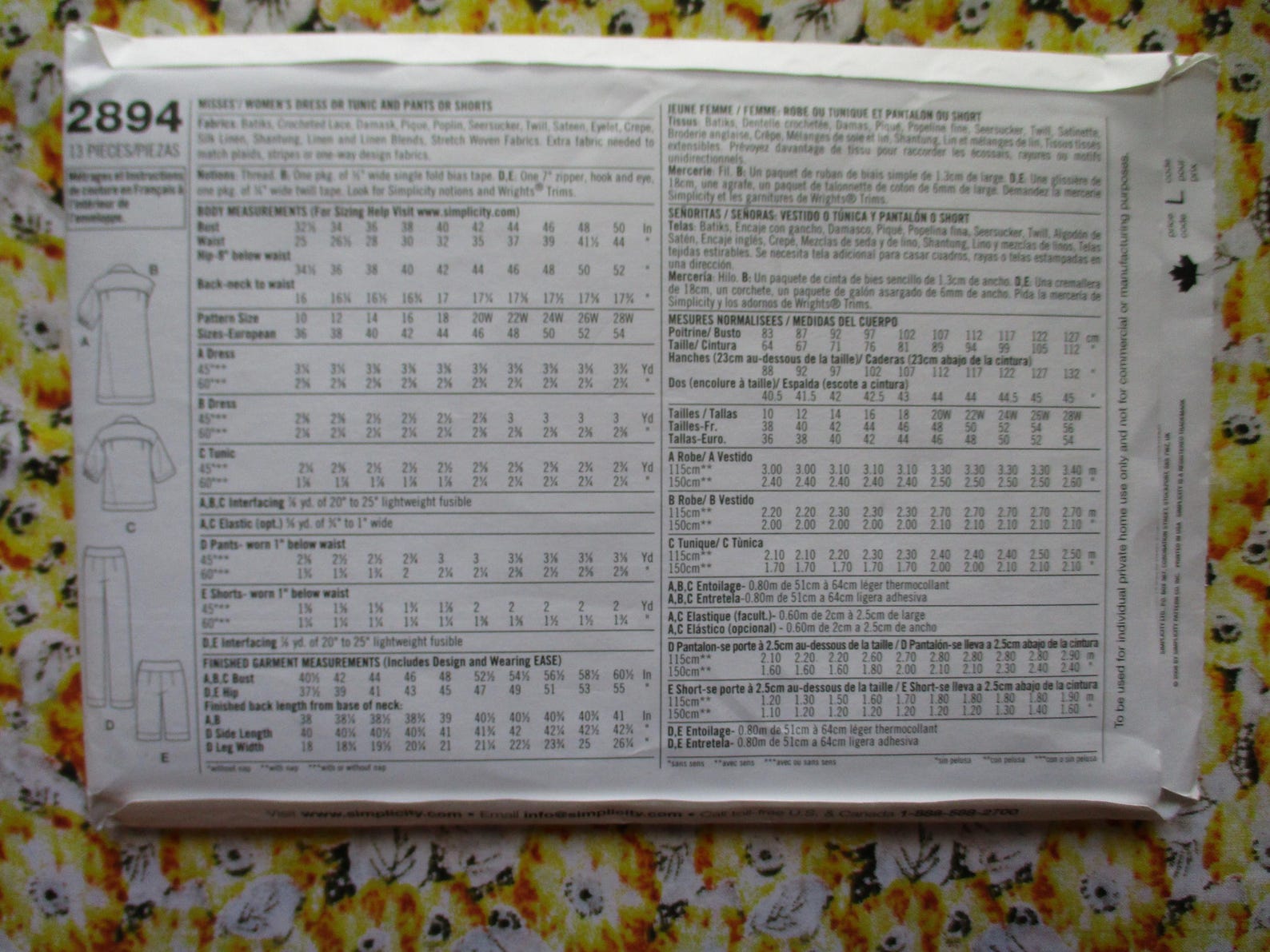 2000s Simplicity Sewing Pattern 2894 Misses Dress or Tunic and Pants or ...