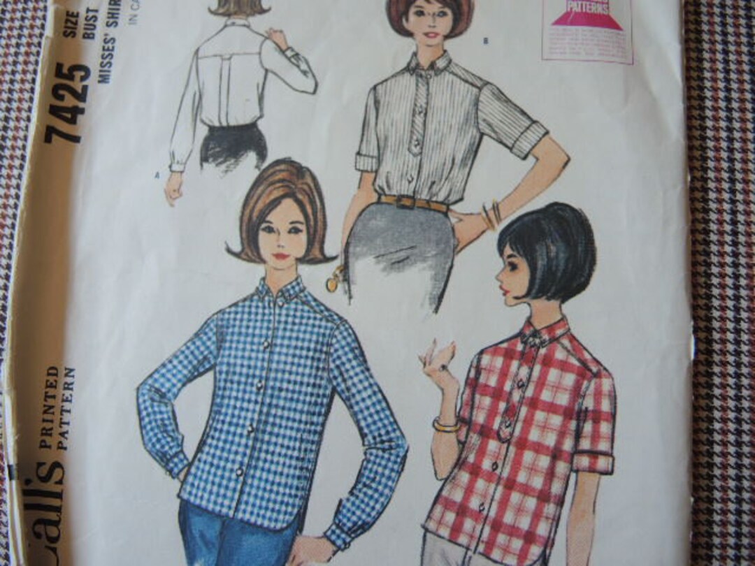 Vintage 1960s Mccalls Sewing Pattern 7425 Misses Front Buttoned Yoked ...