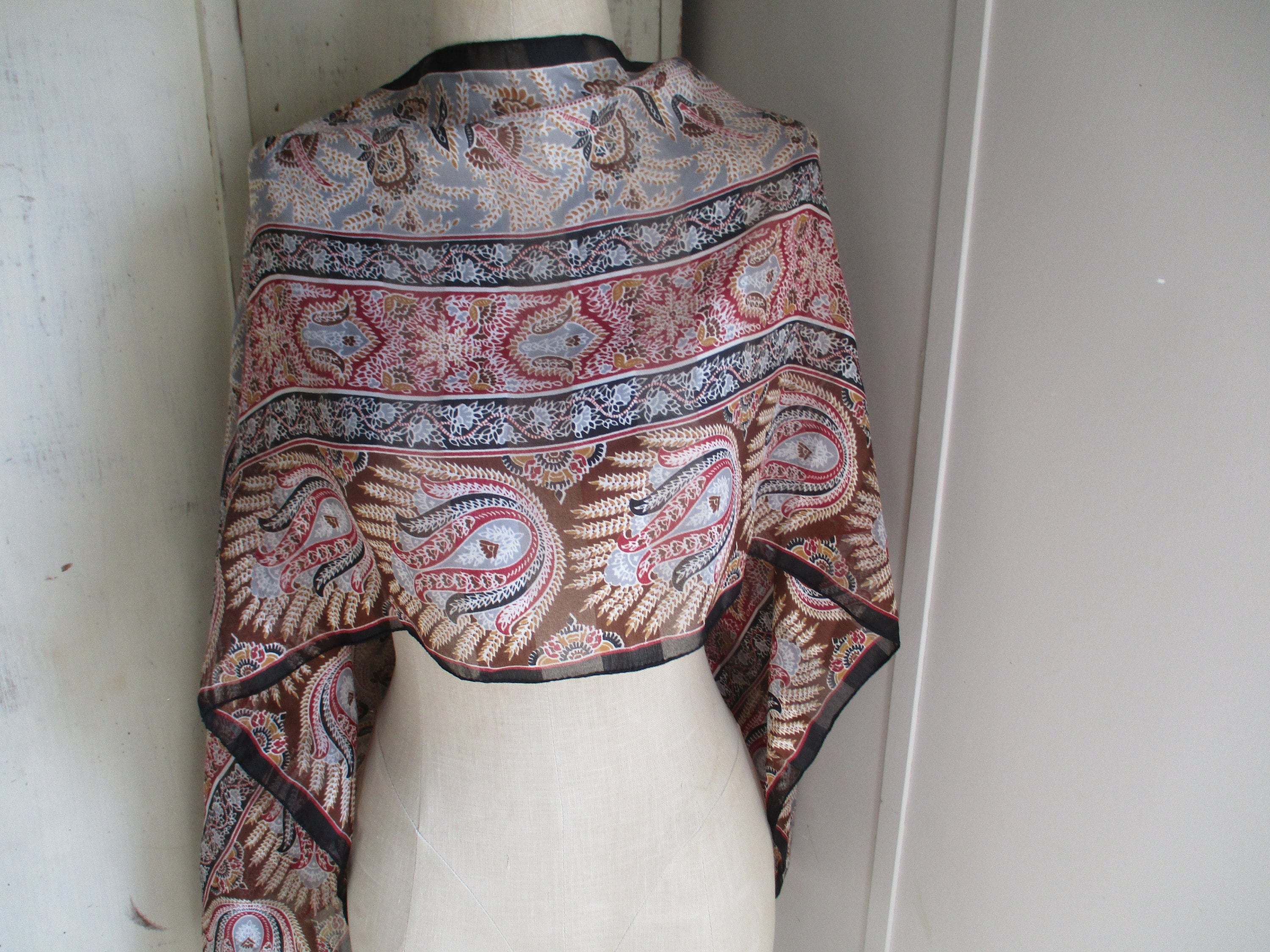 Vintage 1990s Berkshire Long Scarf Sheer Silk Like Polyester Abstract ...