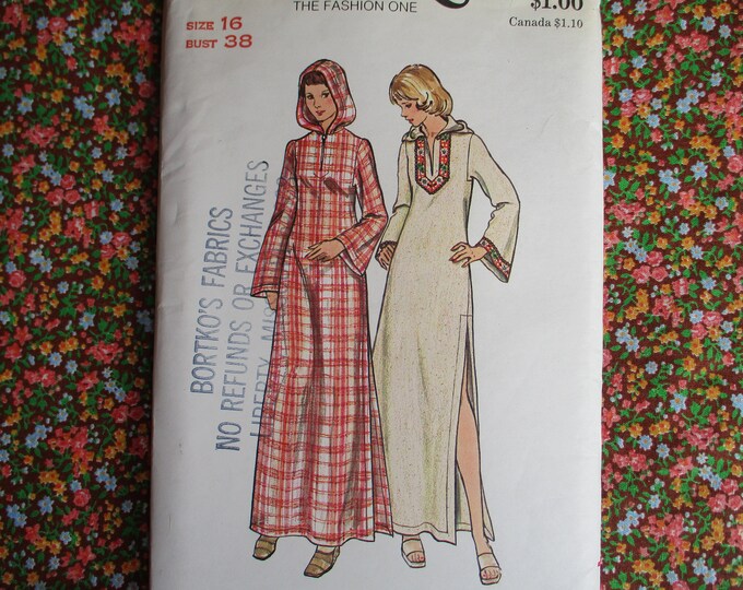 Vintage 1970s Butterick Sewing Pattern 3079 Misses Hooded Caftan Size ...