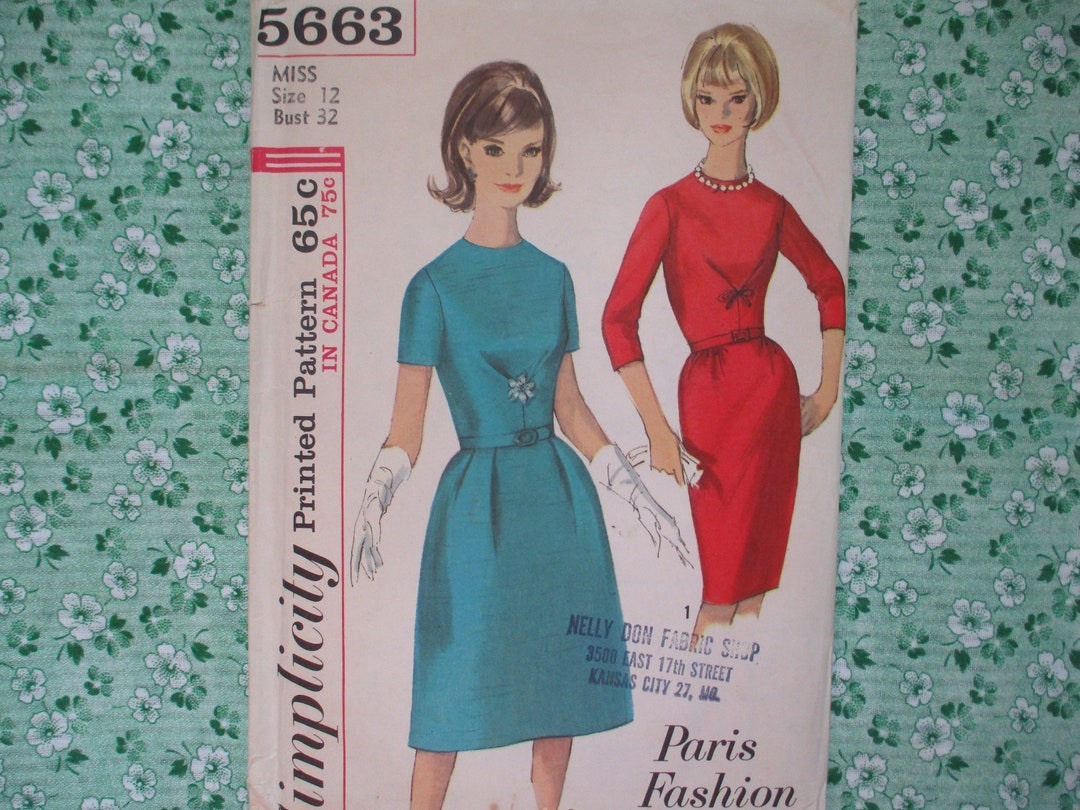 Vintage 1960s Simplicity Sewing Pattern 5663 Misses One Piece Dress ...