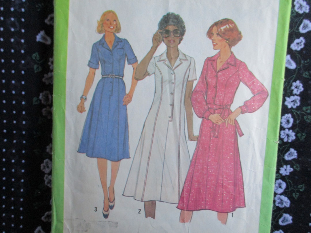 Vintage 1970s Simplicity Sewing Pattern 8255 Misses Button Front Dress ...