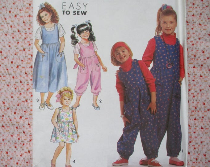 Vintage 1990s Simplicity Sewing Pattern 7184 Kids Easy to Sew Top Sundress or Jumper and ...