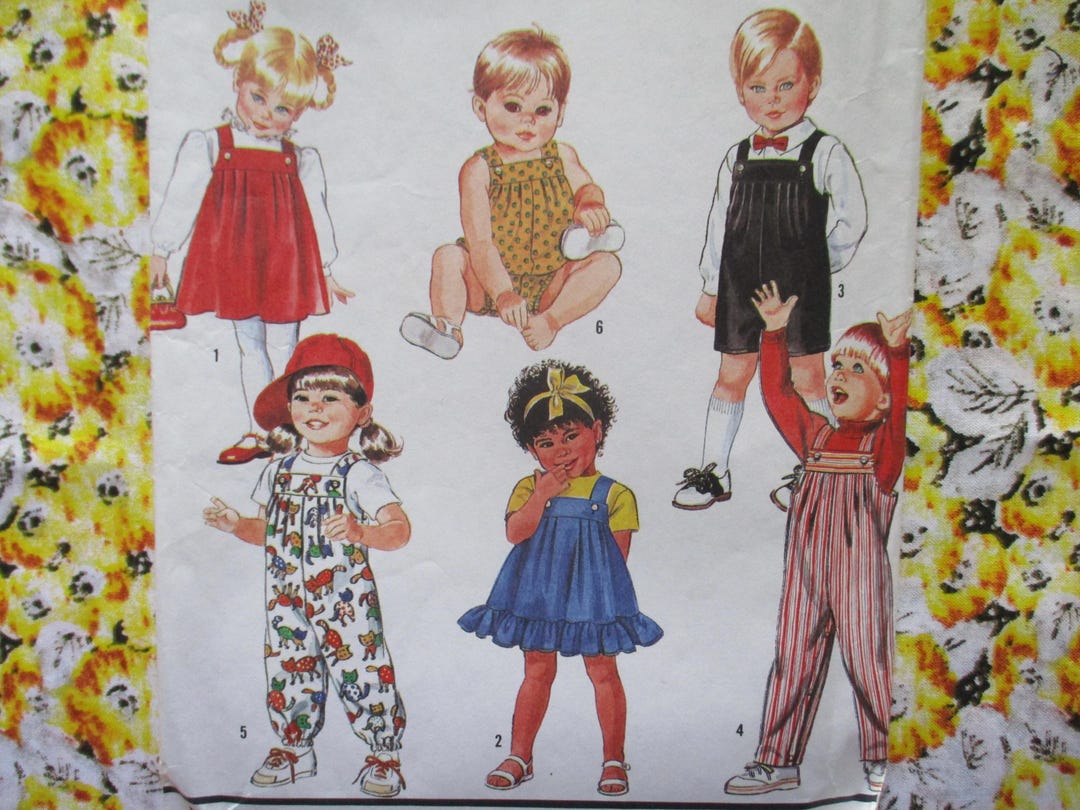Vintage 1990s Simplicity Sewing Pattern 7017 Toddler Overalls in Two ...