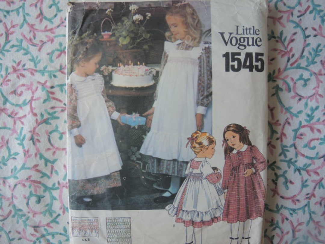 Vintage 1980s Vogue Sewing Pattern 1545 Girls Dress and Pinafores With ...