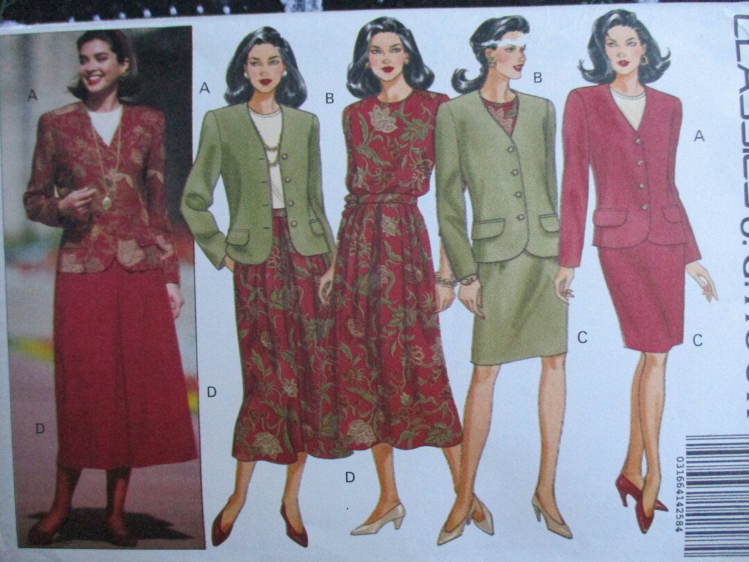 Vintage 1990s Butterick Sewing Pattern 6350 Designer J. G. Hook Misses ...