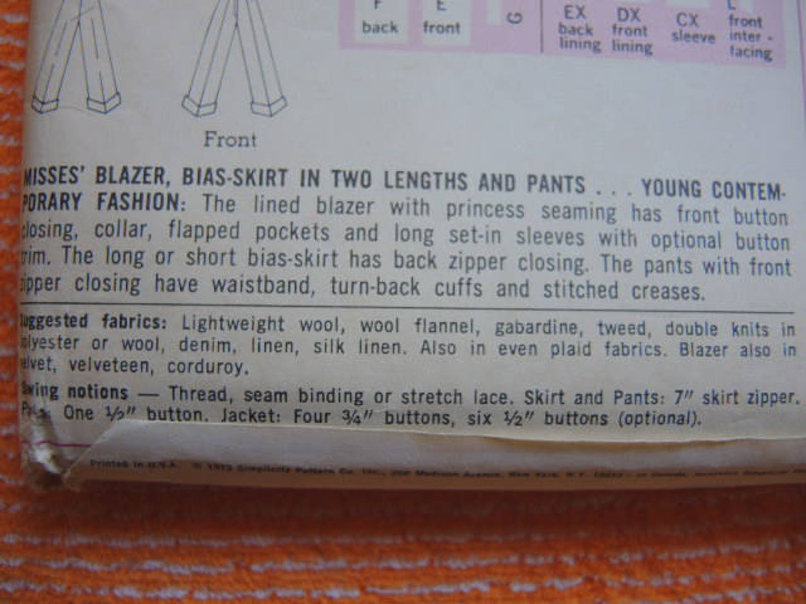 Vintage 1970s Simplicity Sewing Pattern 5212 Misses Blazer | Etsy