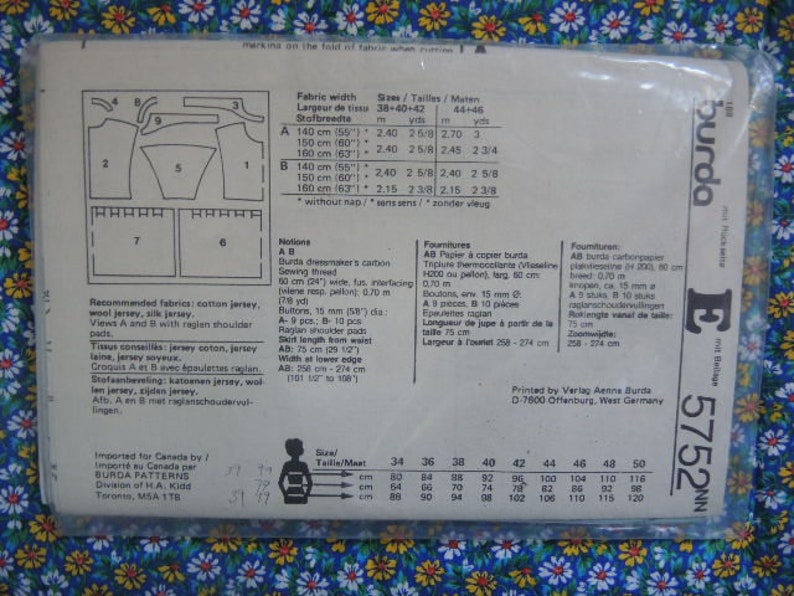 Vintage 1980s Burda Sewing Pattern 5752 Misses Dress Size - Etsy