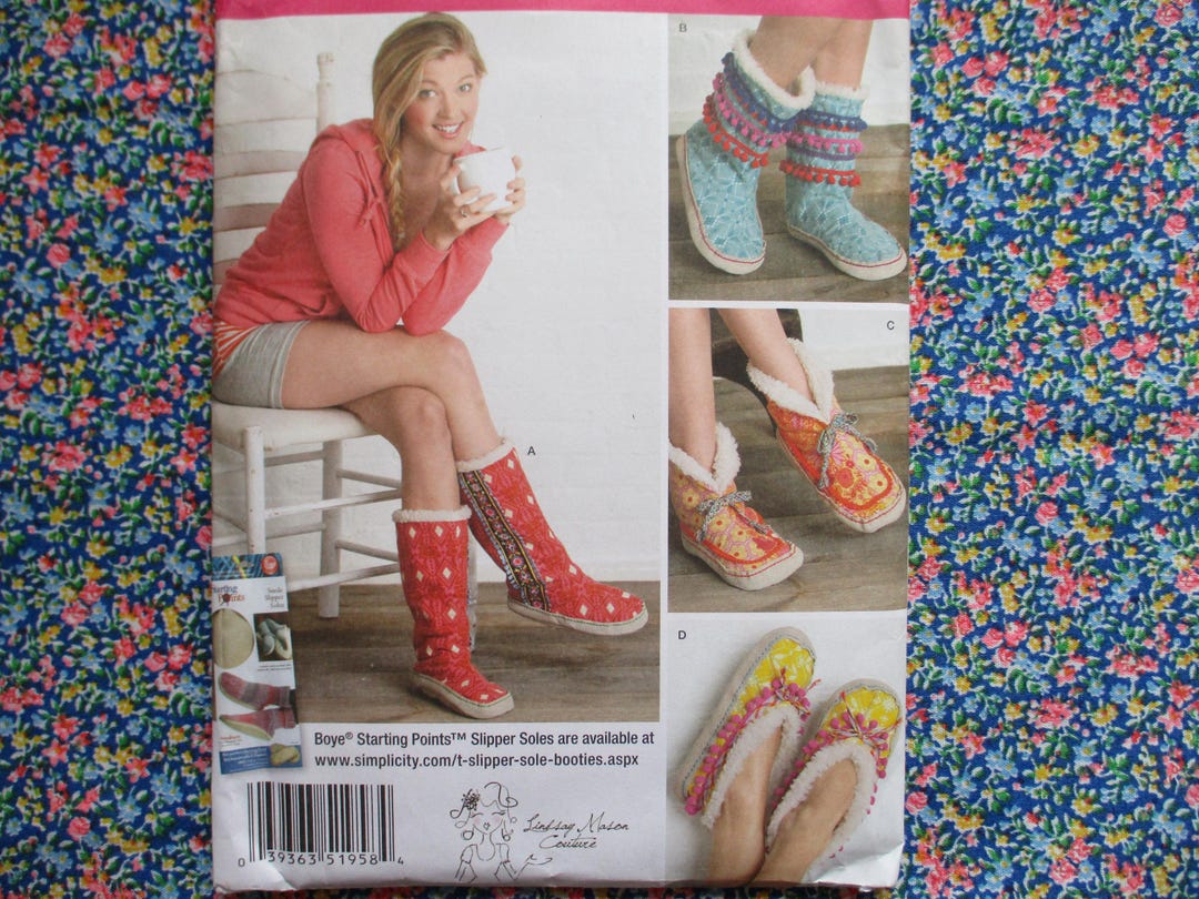 2010s Sewing Pattern Simplicity 1958 Set of Slippers UNCUT Sizes S-M-L ...