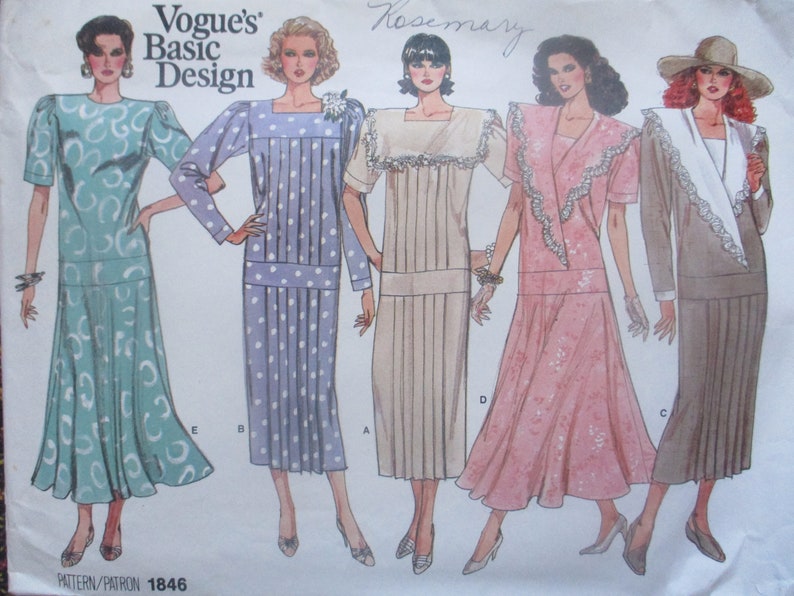 Vintage 1980s Vogue Basic Design Sewing Pattern 1846 Misses - Etsy