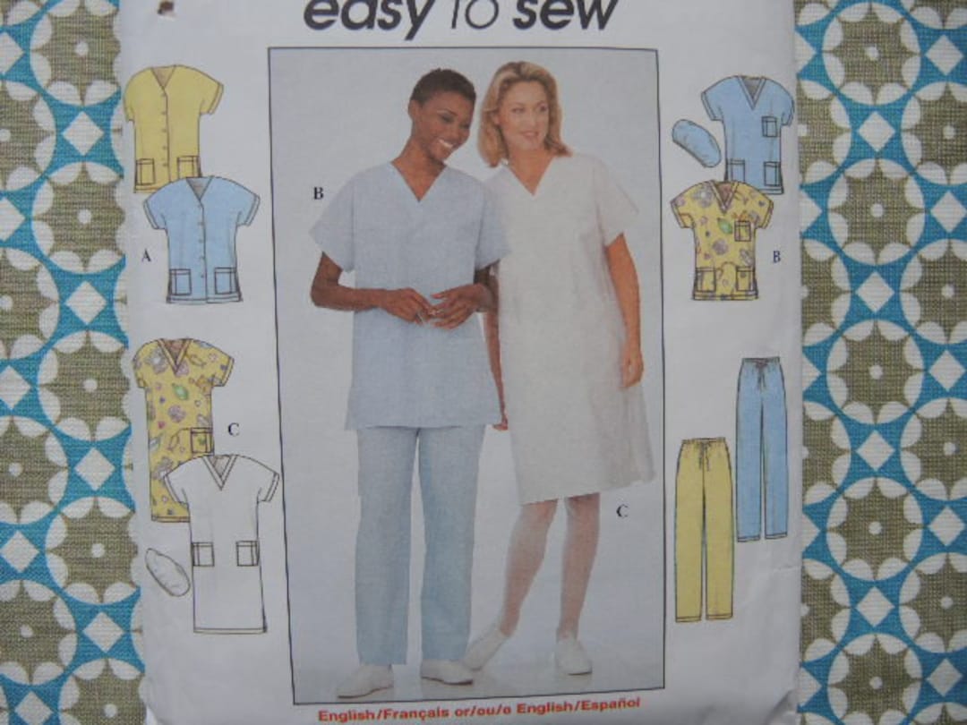 1990s Sewing Pattern Simplicity 8336 Misses Scrubs Tops Pants Dress and ...