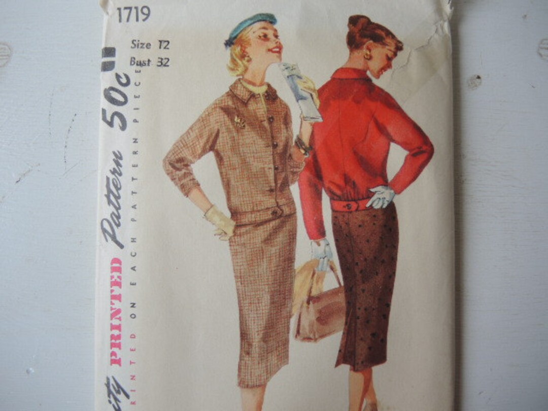 Vintage 1950s Simplicity Sewing Pattern 1719 Misses Two Piece Suit Size ...