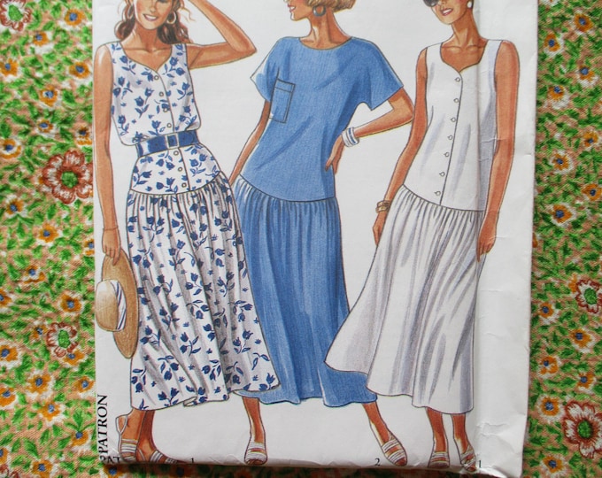 Vintage 1990s New Look Sewing Pattern 6533 Misses Dropped Waist Dress ...