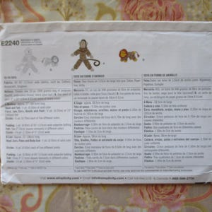 Vintage 2000s Simplicity Sewing Pattern 2240 Yo Yo Toys Lion and Monkey ...
