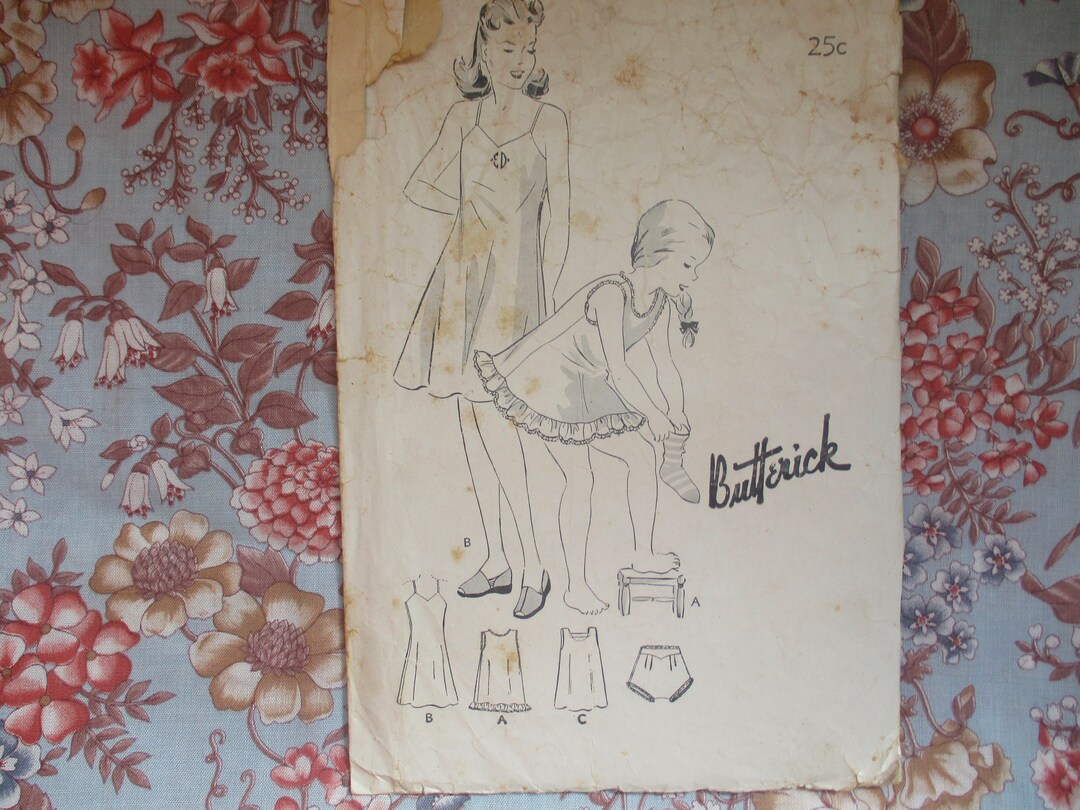 Vintage 1940s Butterick Sewing Pattern 1331 Toddler Slip in Two Styles ...