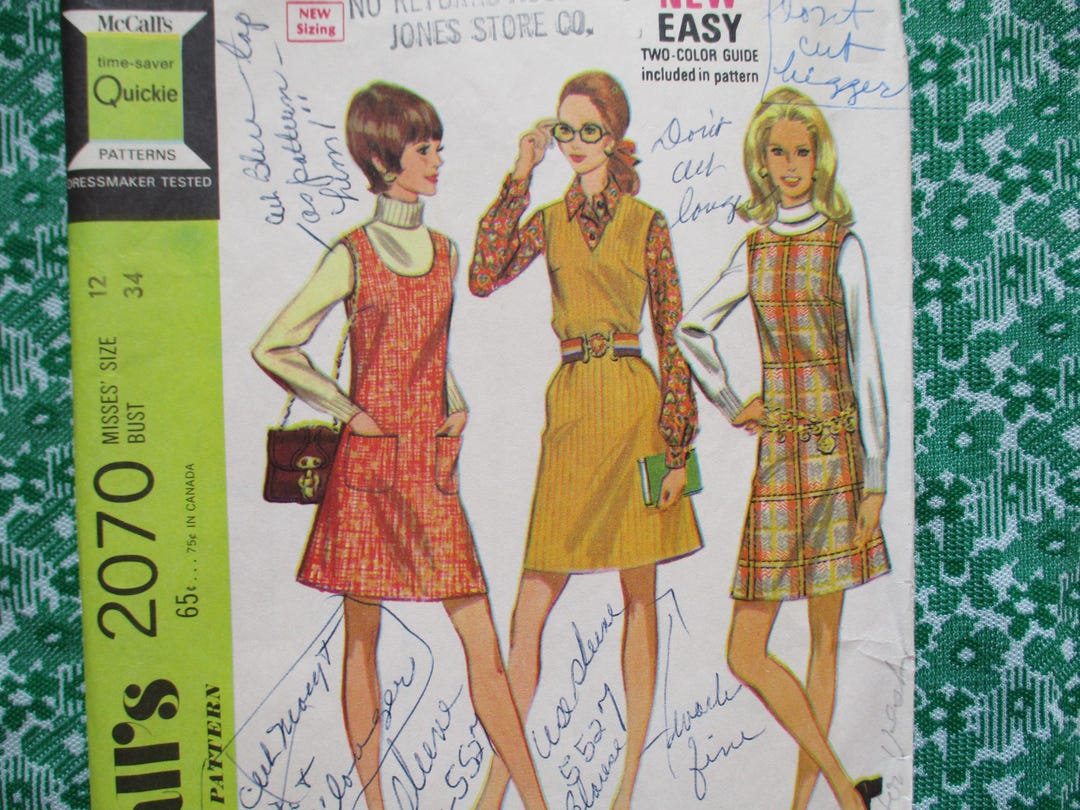 Vintage 1960s Mccalls Sewing Pattern 2070 Misses Mod Era Jumper With ...