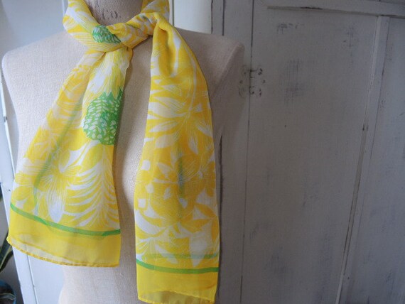 Vintage 1960s sheer scarf yellow and green tropical … - Gem