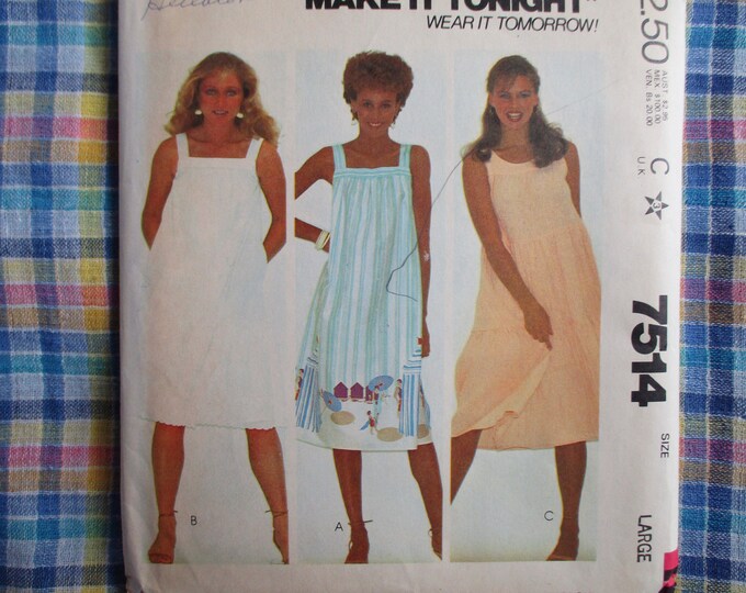 Vintage 1980s Mccalls Sewing Pattern 7514 Misses Sleeveless Pullover