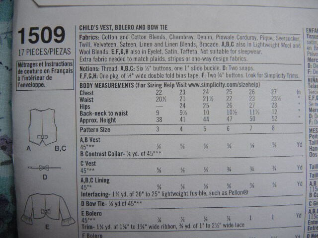 2000s sewing pattern Simplicity 1509 Childs bolero vest and | Etsy