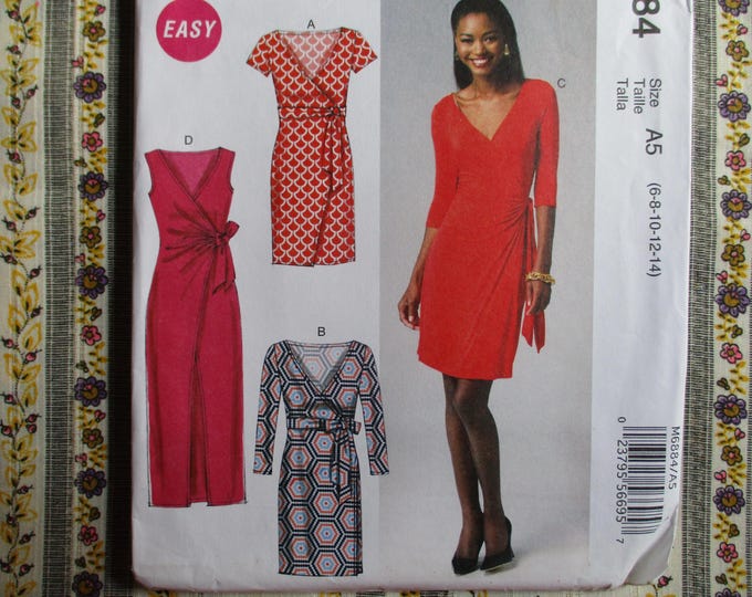 2010s Mccalls Sewing Pattern 6884 Misses Wrap Dresses Size 6-8-10-12-14 ...
