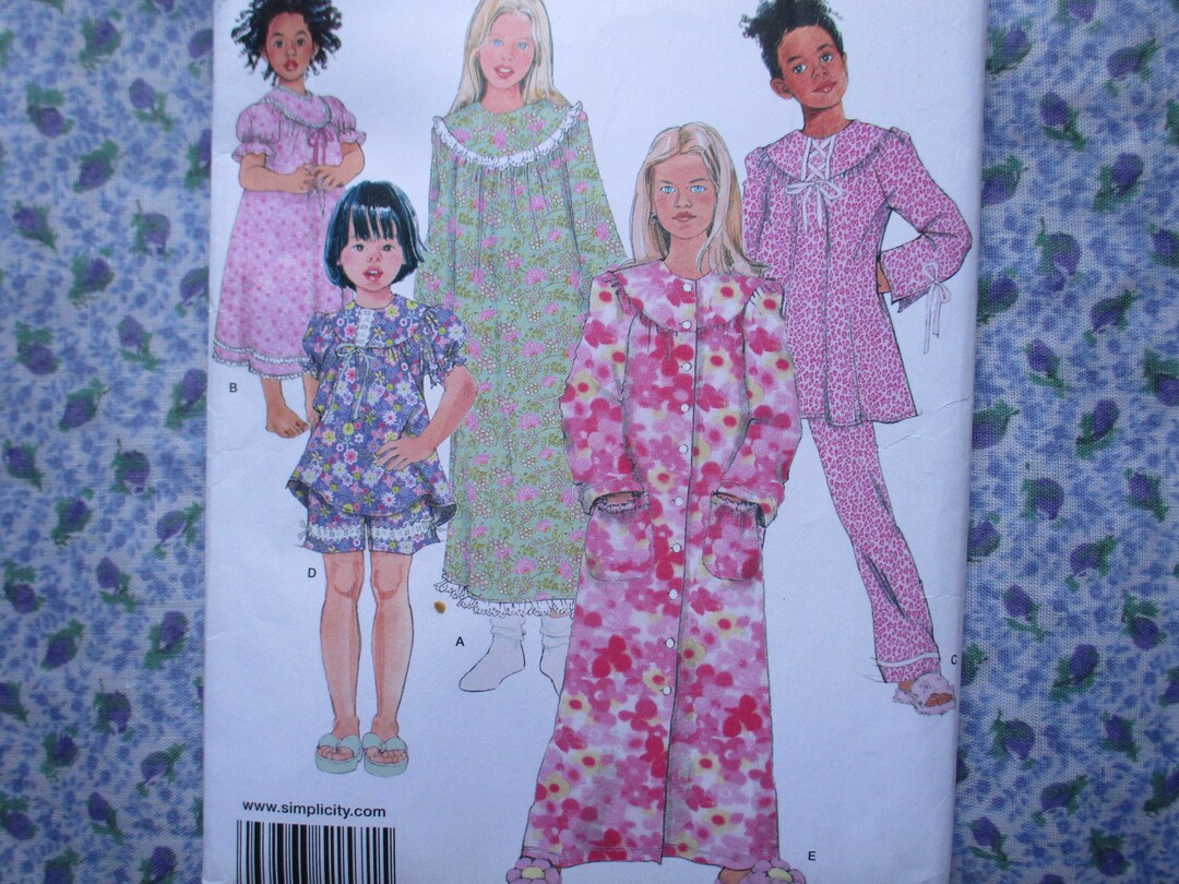 2000s Sewing Pattern Simplicity 1571 Children's Sleepwear Nightgown and ...