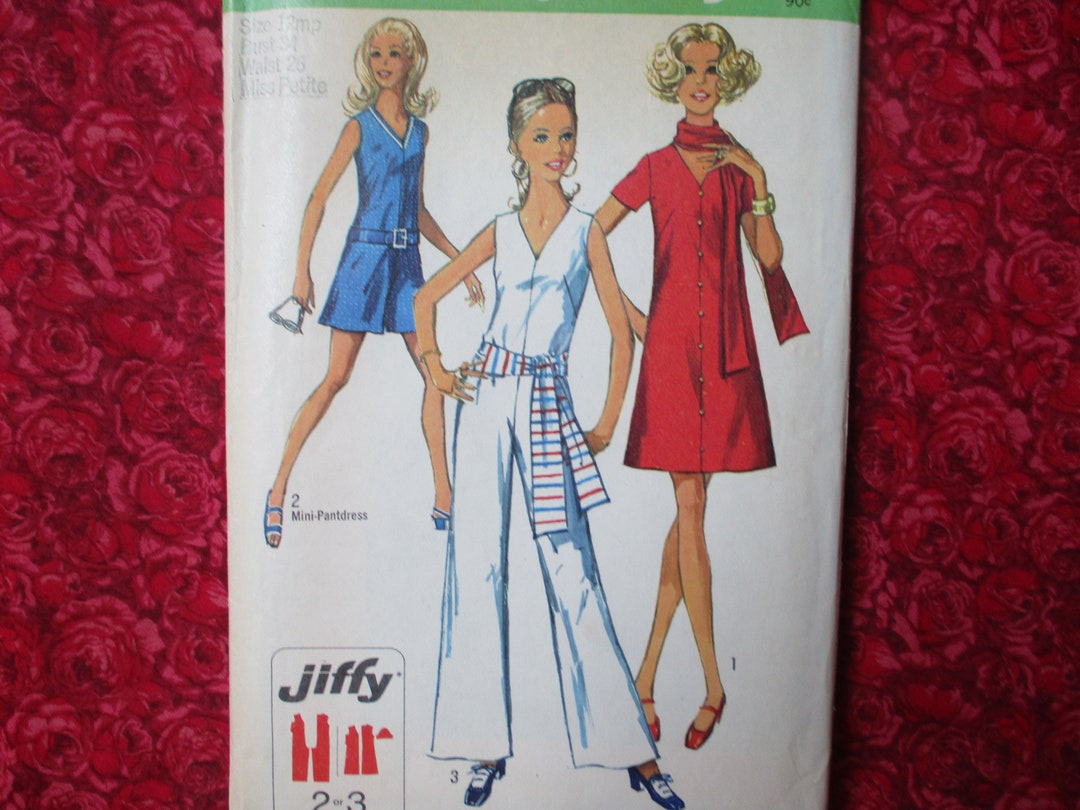 Vintage 1970s Simplicity Sewing Pattern 8847 Misses Jiffy Pant Dress in ...