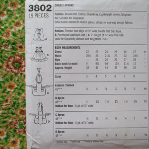 2000s Sewing Pattern Simplicity 3802 Childs Aprons Sizes 3-8 - Etsy
