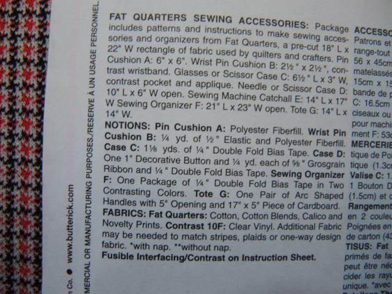 2000s Sewing Pattern Butterick 4476 Fat Quarters Sewing Accessories ...