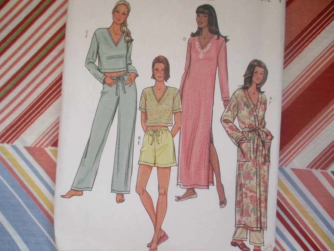 2000s Sewing Pattern Butterick 4037 Misses Robe Nightgown And Pajamas