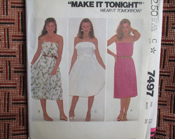 Vintage 1980s Mccalls Sewing Pattern 7497 Misses Disco Era Strapless Or