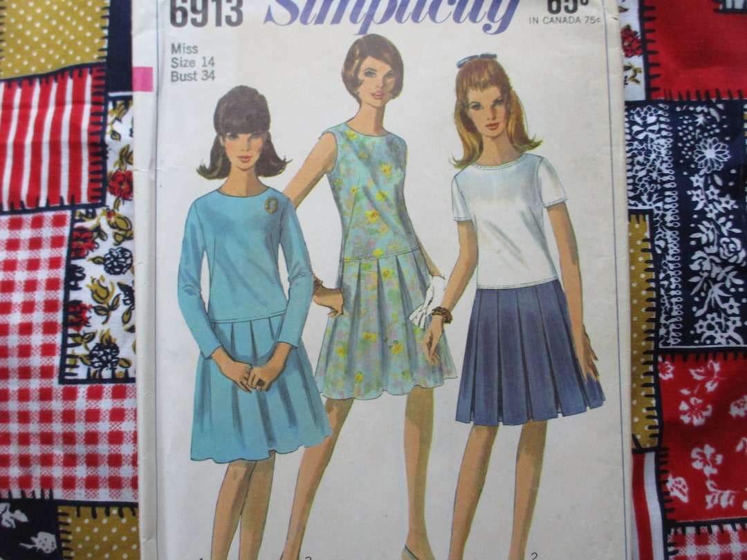Vintage 1960s Simplicity Sewing Pattern 6913 Misses One Piece Dress ...