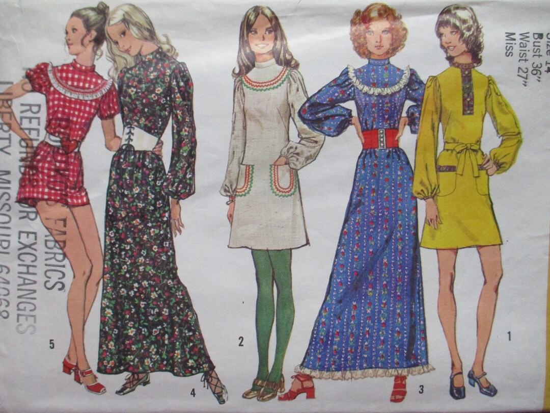 Vintage 1970s Simplicity Sewing Pattern 9763 Misses Dress in Two ...