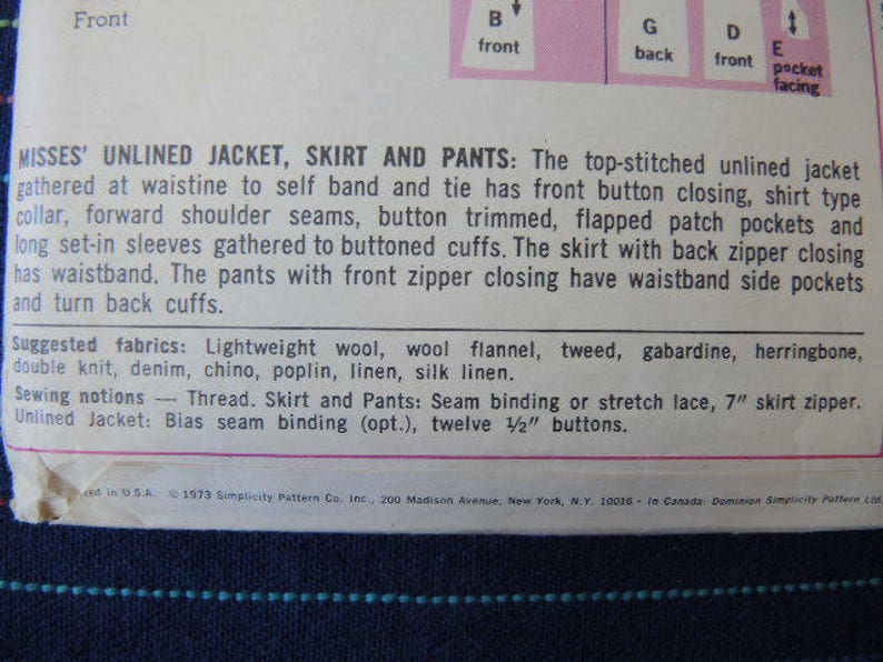 Vintage 1970s Simplicity Sewing Pattern 5891 Misses Unlined | Etsy