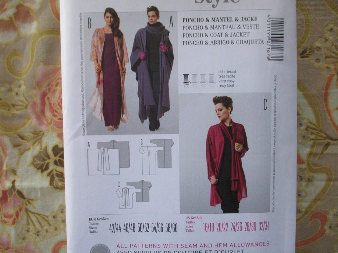 Burda Sewing Pattern 7167 Misses Poncho and Coat or Jacket Size 16-34 ...