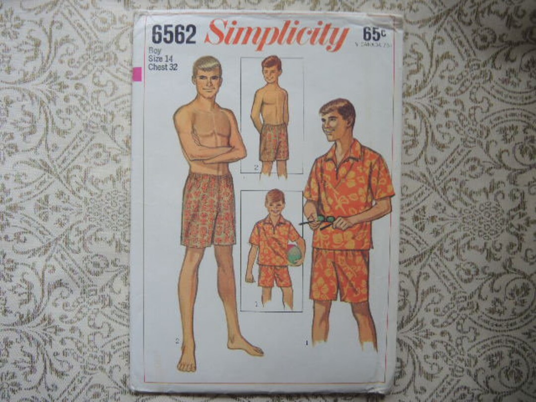 Vintage 1960s Simplicity Sewing Pattern 6562 Boys Shirt and Swim Shorts ...