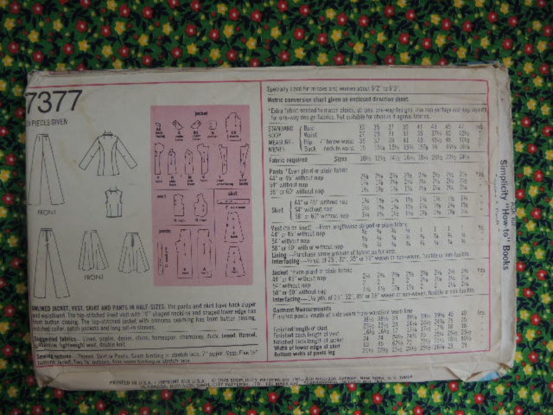 Vintage 1970s Simplicity Sewing Pattern 7377 Misses Unlined - Etsy