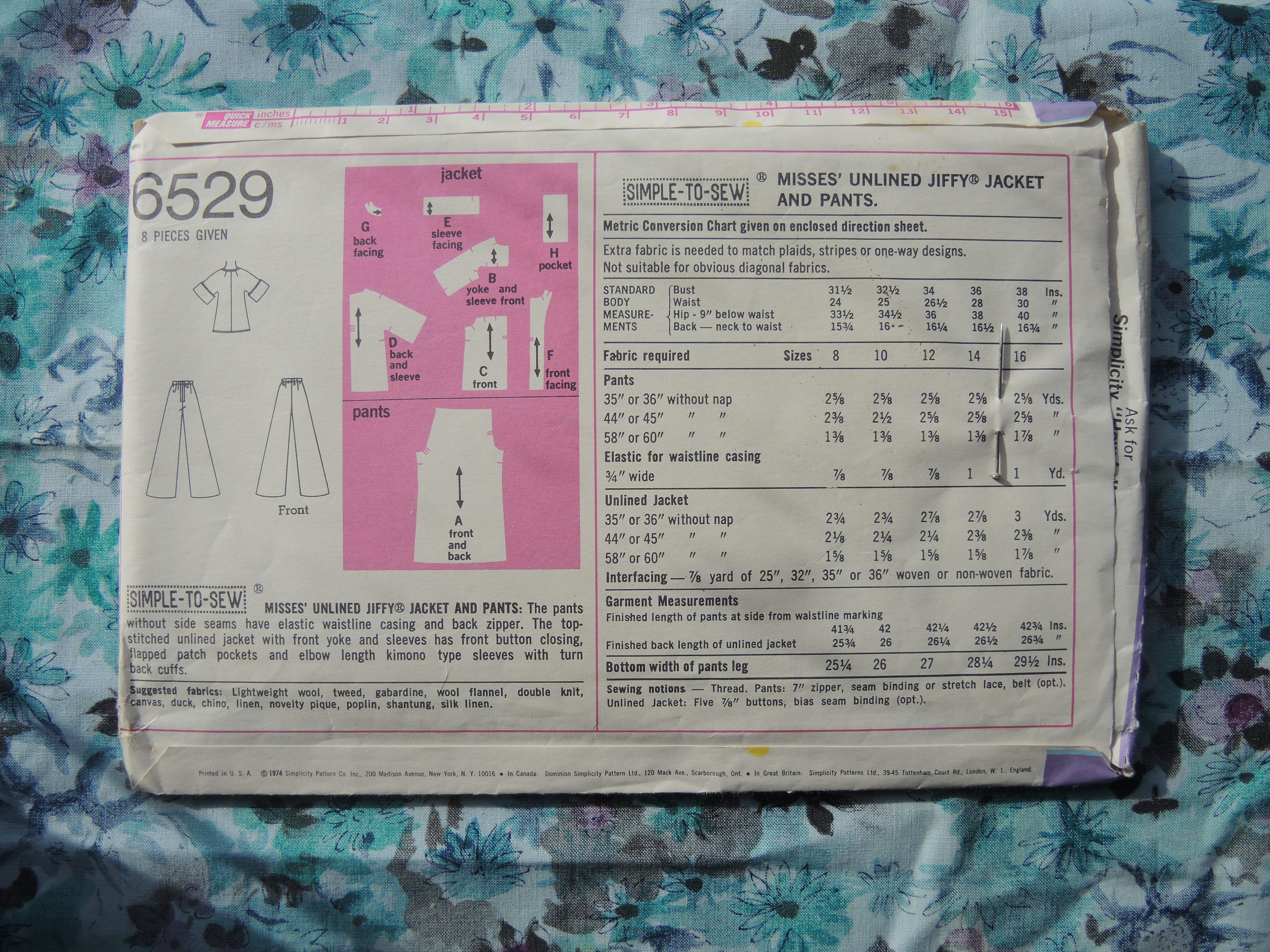 Vintage 1970s Simplicity Sewing Pattern 6529 Misses Unlined Jiffy ...