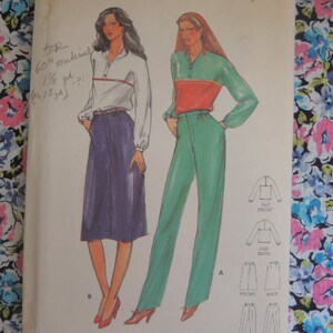 Vintage 1980s Butterick Sewing Pattern 3423 Misses Top Skirt and Pants ...