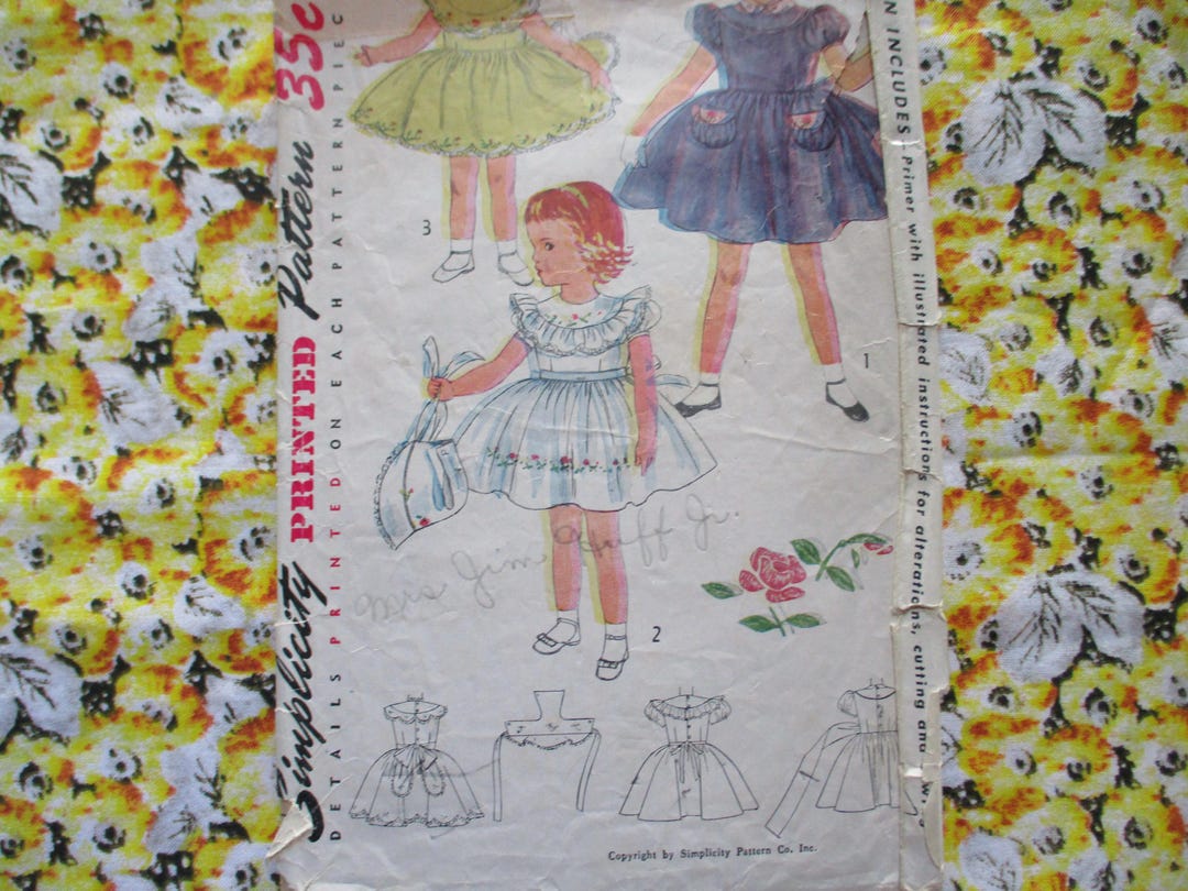Vintage 1950s Simplicity Sewing Pattern 4055 Girls Dress and Bonnet ...
